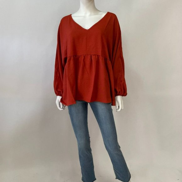 entro | Tops | Entro Long Balloon Sleeve Rust Babydoll Tunic Top | Poshmark